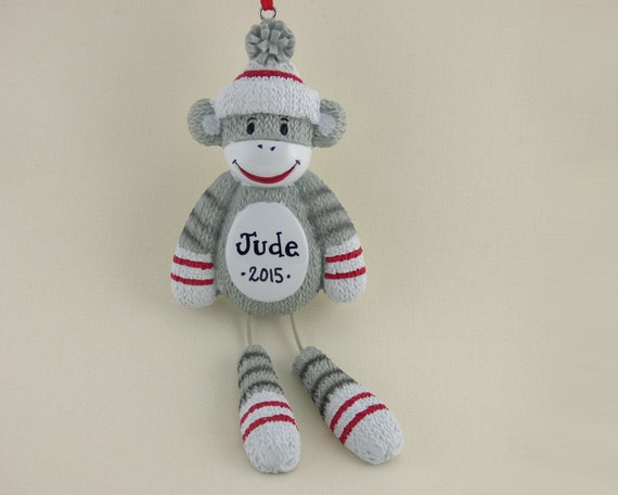 Sock Monkey Personalized Ornament Hand by OrnamentsInTheGreen