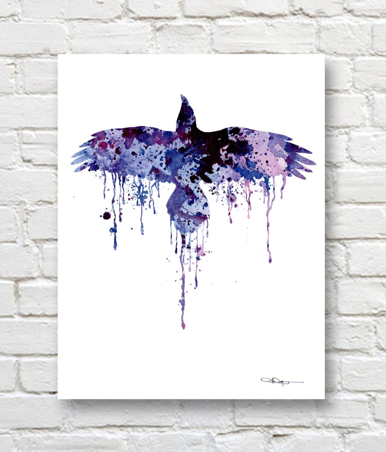 Raven Art Print Abstract Watercolor Painting Wall Decor
