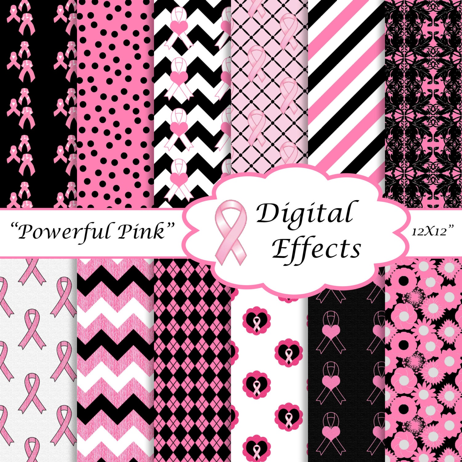 BREAST CANCER Digital Paper Pink Ribbons Pink by DigitalEffects