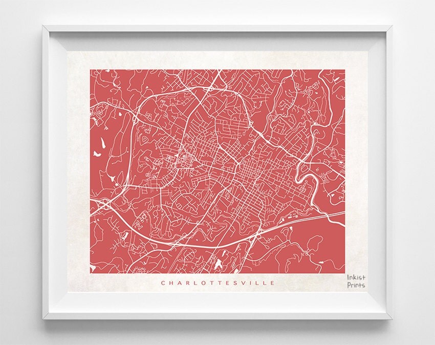 Charlottesville Map Virginia Print Charlottesville Poster
