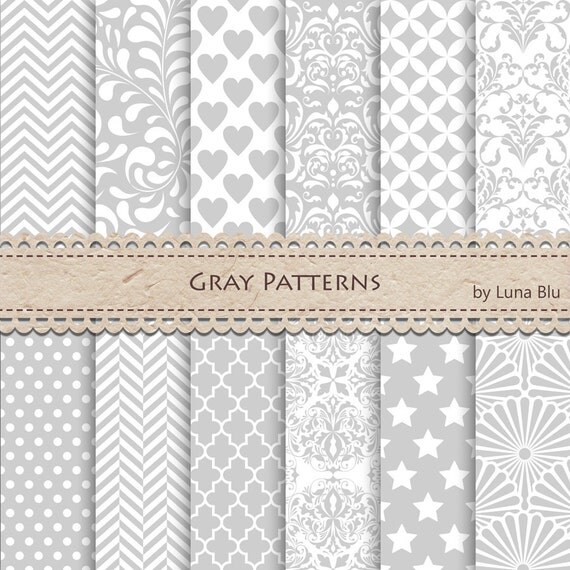 Gray Digital Paper: Gray Patterns gray scrapbook by Lunabludesign