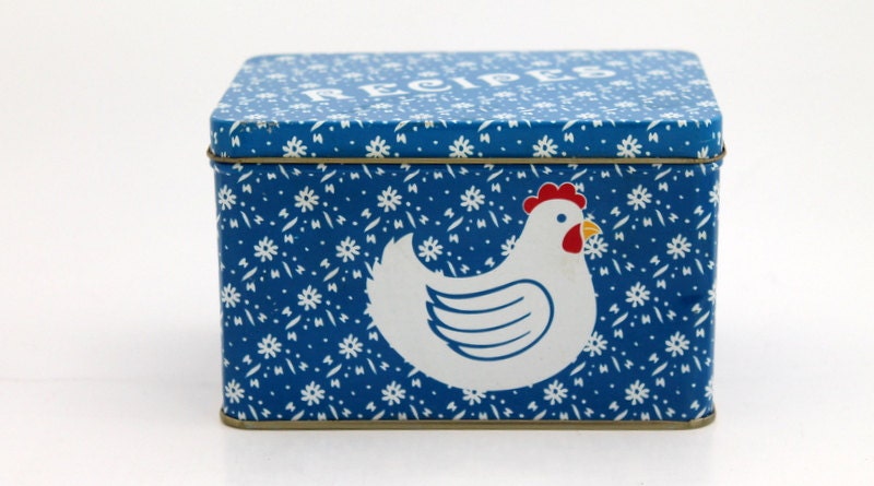 Vintage Recipe Box, Tin Recipe Card Holder, Recipe Holder Storage Tin ...