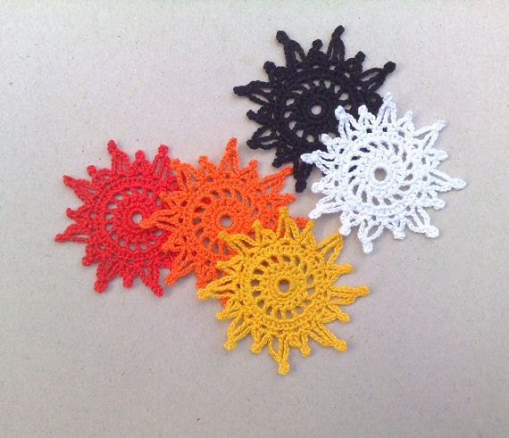 crochet Sun applique Embellishment Yellow sun Orange sun
