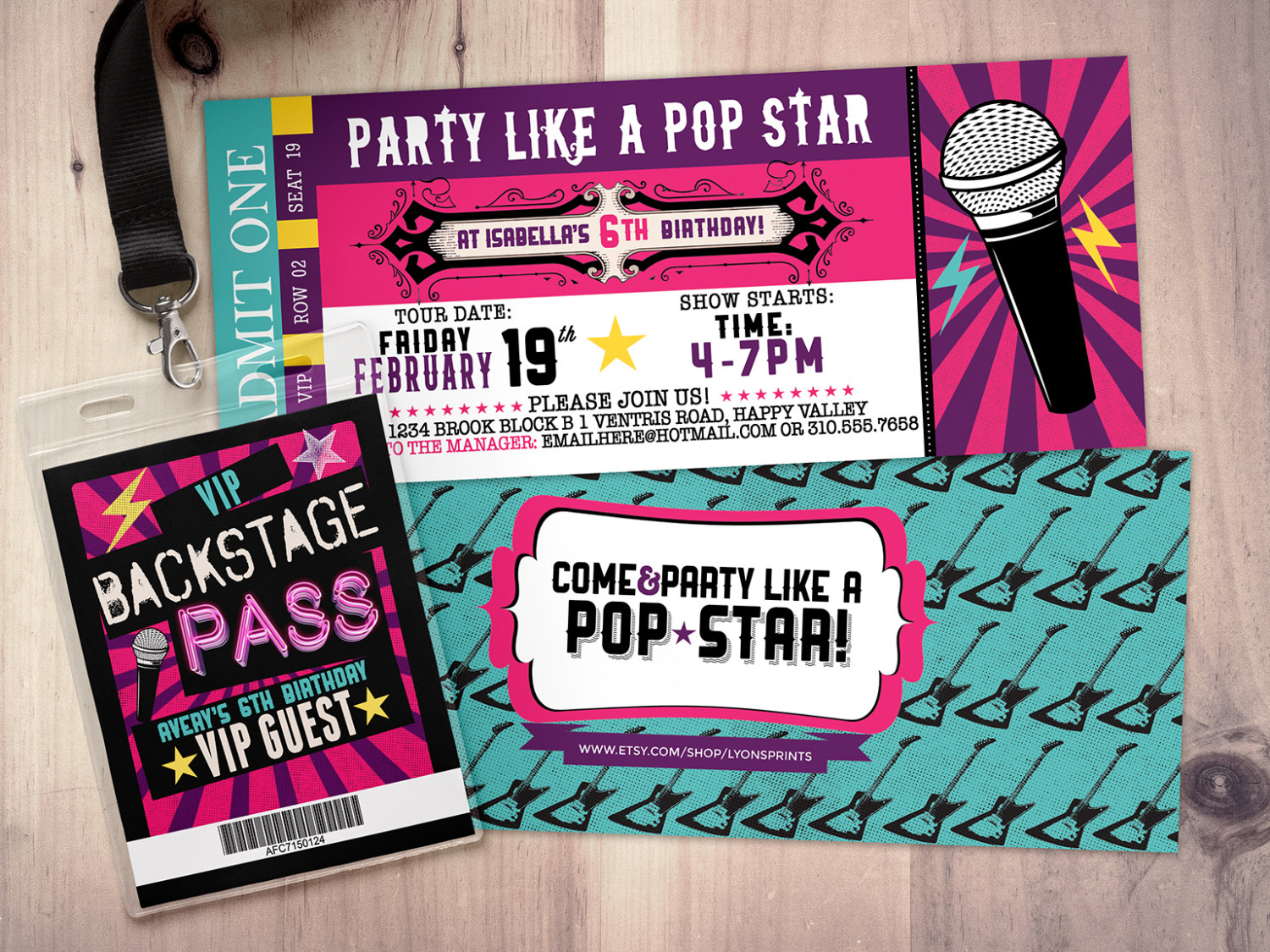 Pop star, Rock Star concert ticket birthday party invitation- Music ...