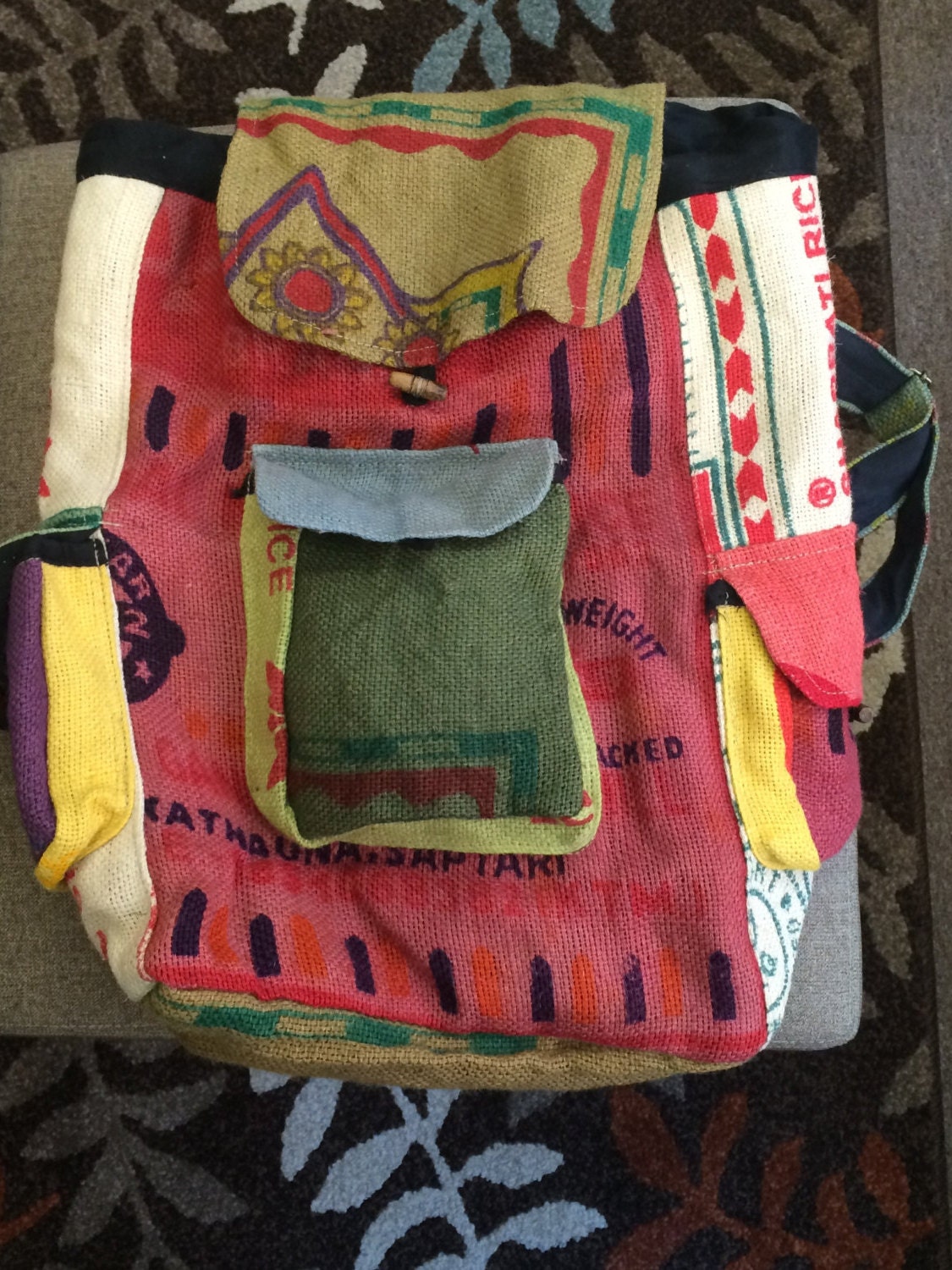 Retro Multicolor Backpack From Nepal. Himalayan. 100% Jute from ...