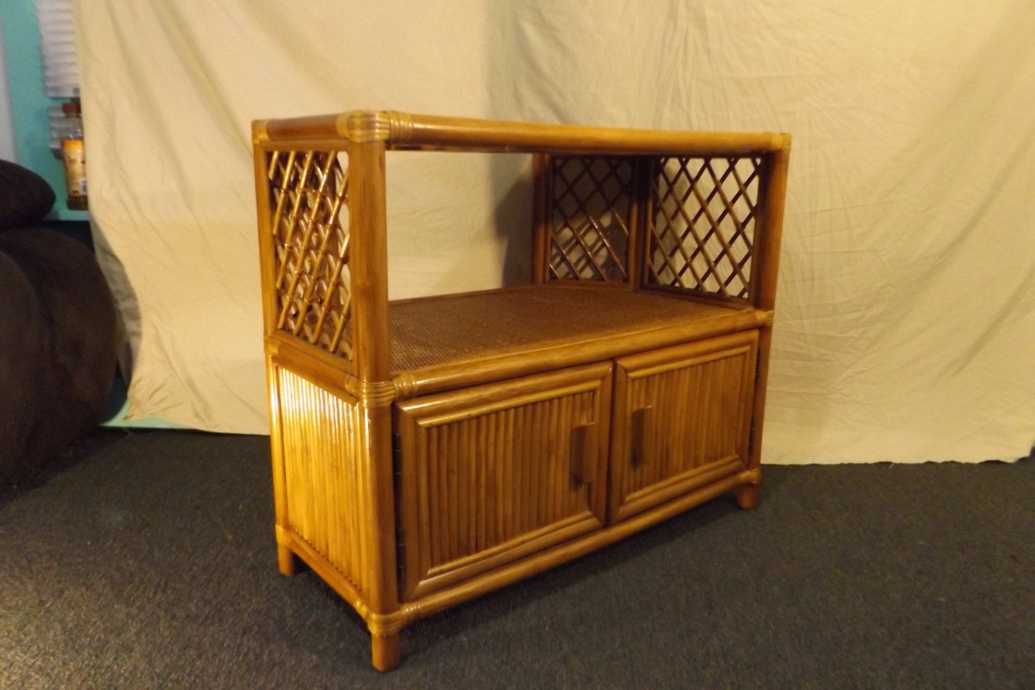 Bamboo Rattan television console microwave stand. Vintage mid century ...