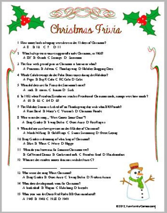 Christmas Trivia Fun Christmas Trivia Fun