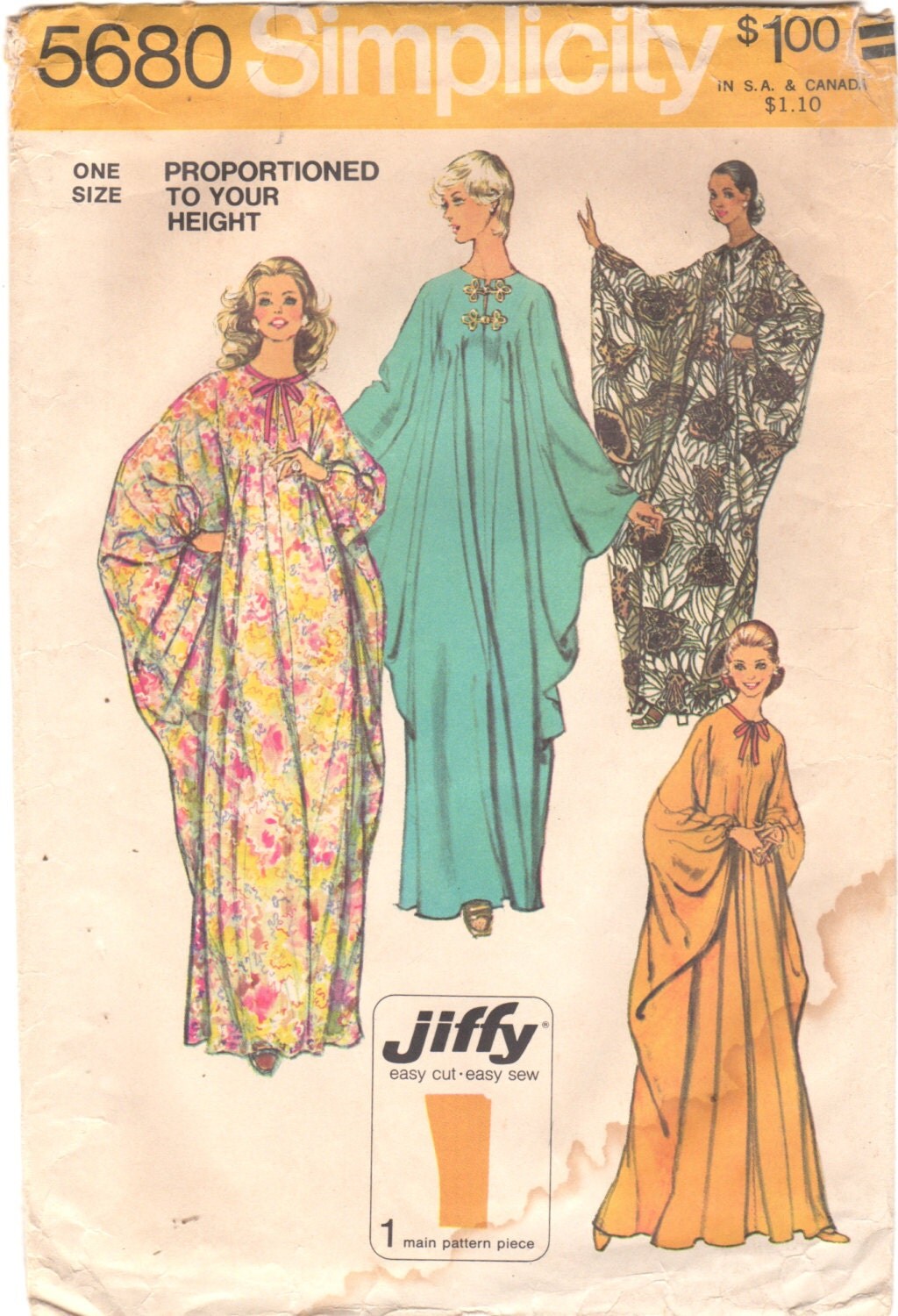 Simplicity 5680 1970s Misses Easy CAFTAN Pattern by mbchills