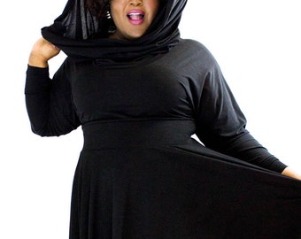 Items similar to Hood Dress Hoodie Drape Cowl Wool Red Grey Stretch ...