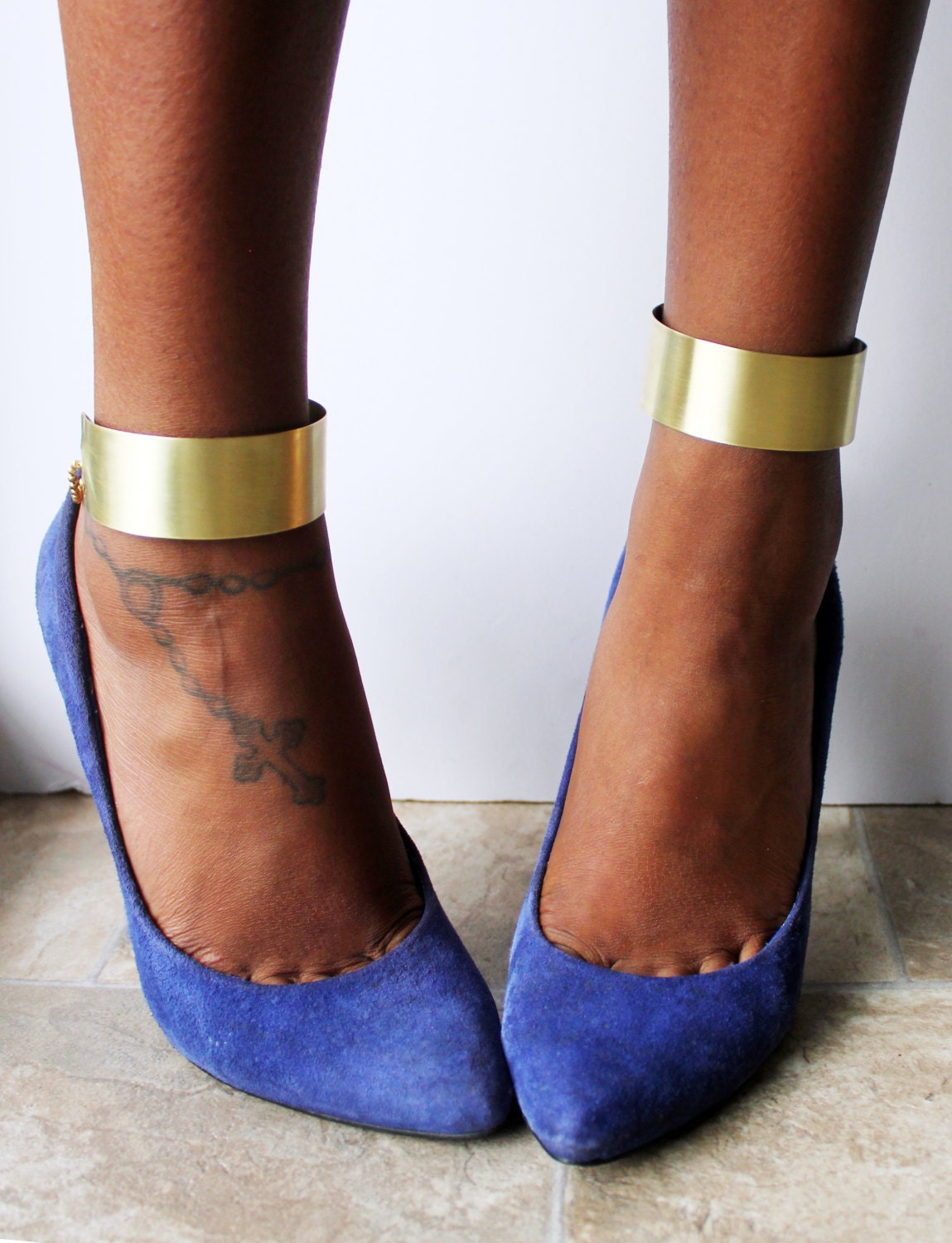 Gold Solid Band Ankle Cuffs Pair
