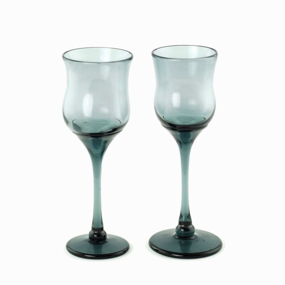 Vintage Craig Zweifel Signed Art Glass Smoke Blue Gray Goblets