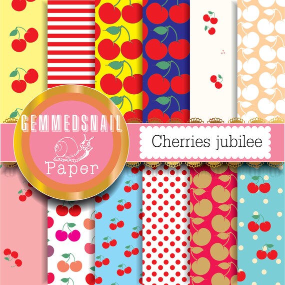 Cherry digital paper 'cherries jubilee' fruit papers