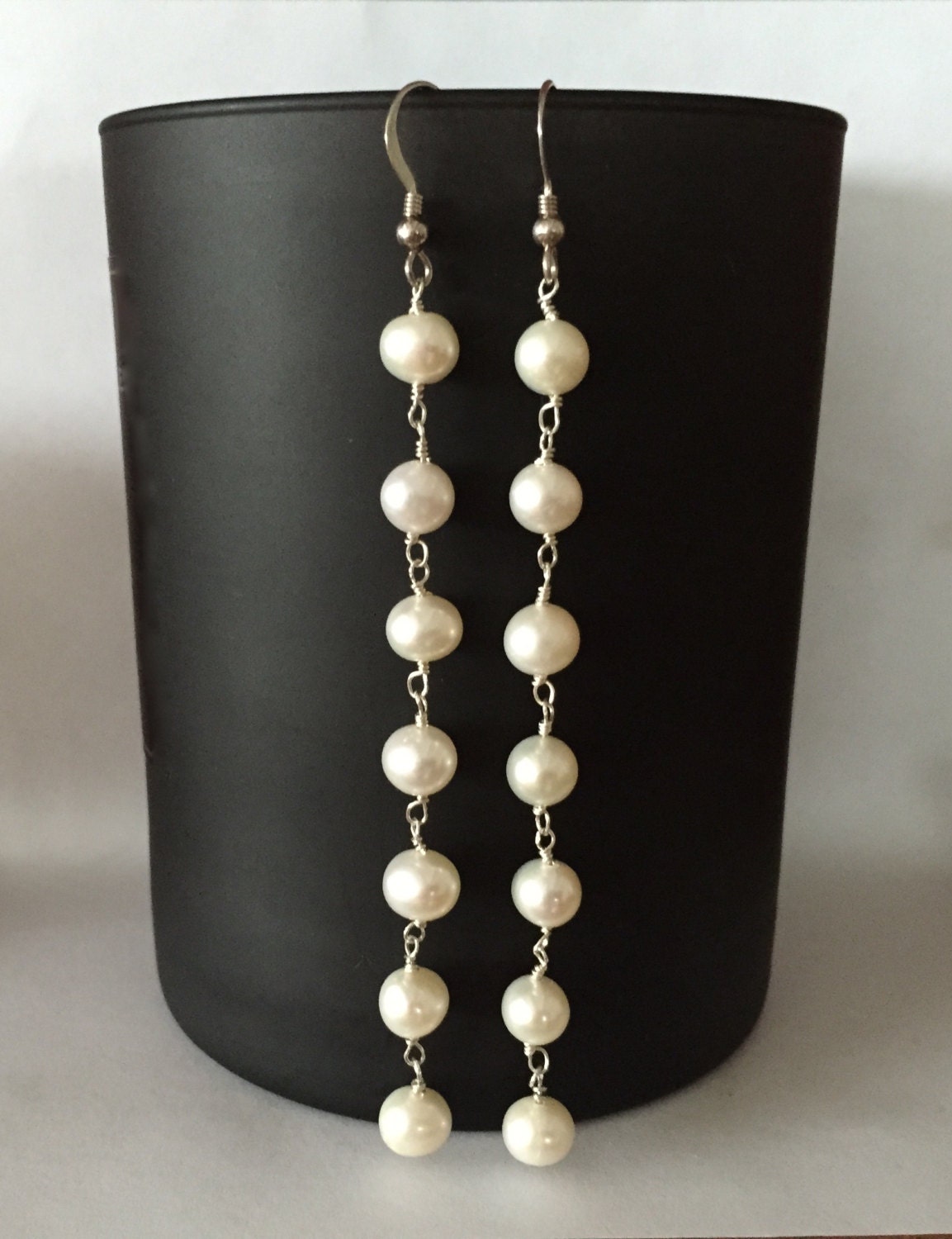 Long Pearl Drop Earrings by TheCrownedHeart on Etsy