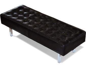 Queen Size Genuine Leather Storage Bench in Bone Color Tufted