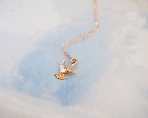 Rose Gold Hummingbird Necklace Rose Gold Bird by MarianaEncheva
