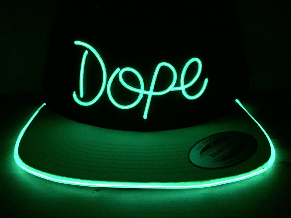 Light Up DOPE Hat made with El Wire in all colors blue