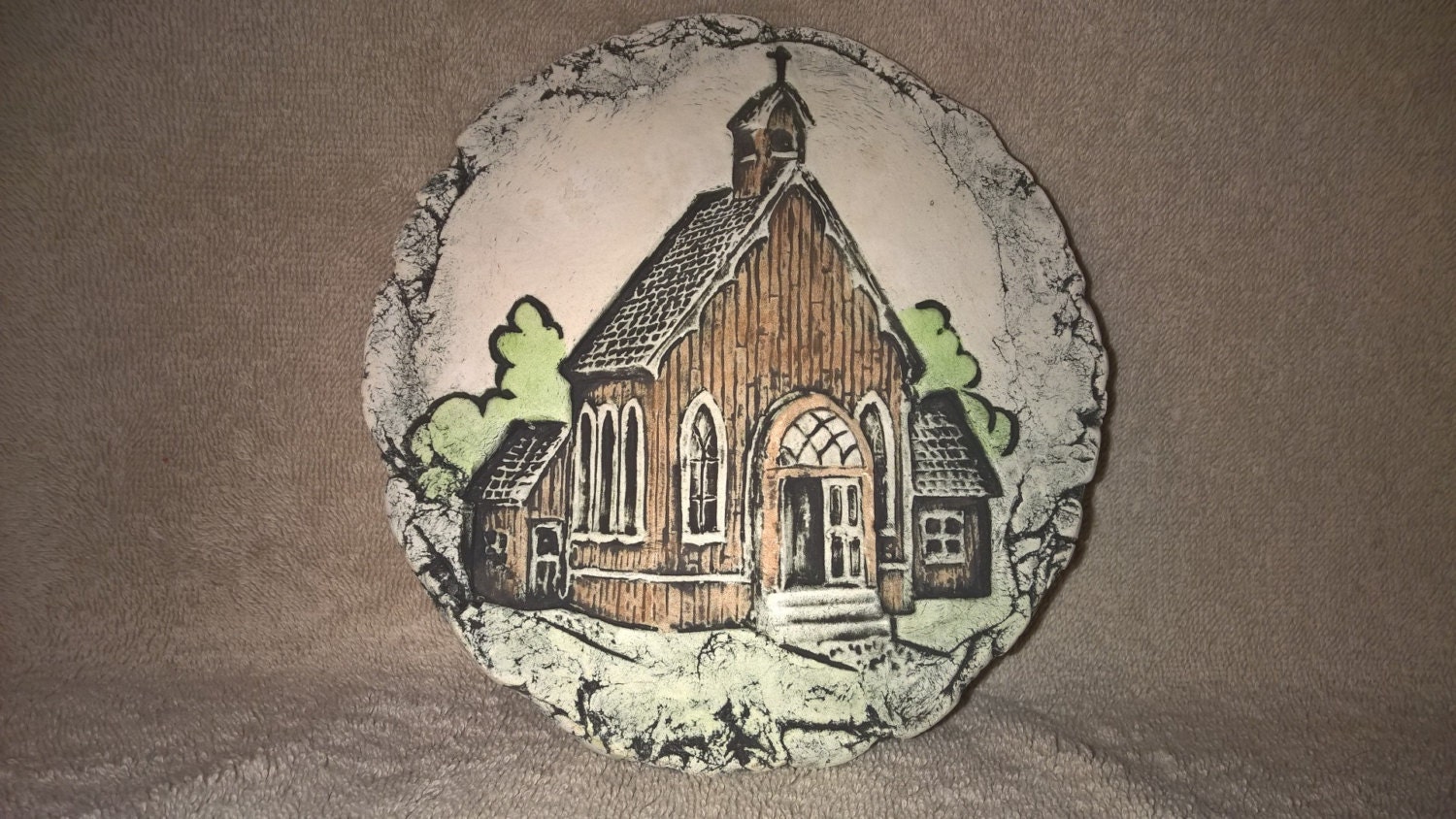 Vintage Stone Trivet – Old Church Scene – Haute Juice
