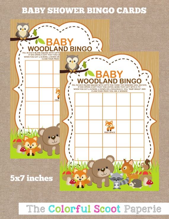 INSTANT DOWNLOAD Woodland Animal Baby Shower Bingo Game