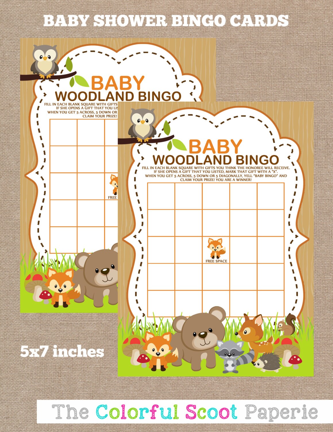 INSTANT DOWNLOAD Woodland Animal Baby Shower Bingo Game