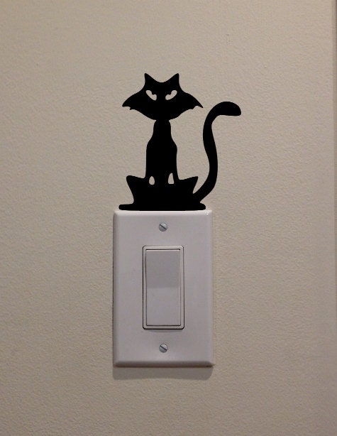 Scary Black Cat Sitting on Light Switch 4 High