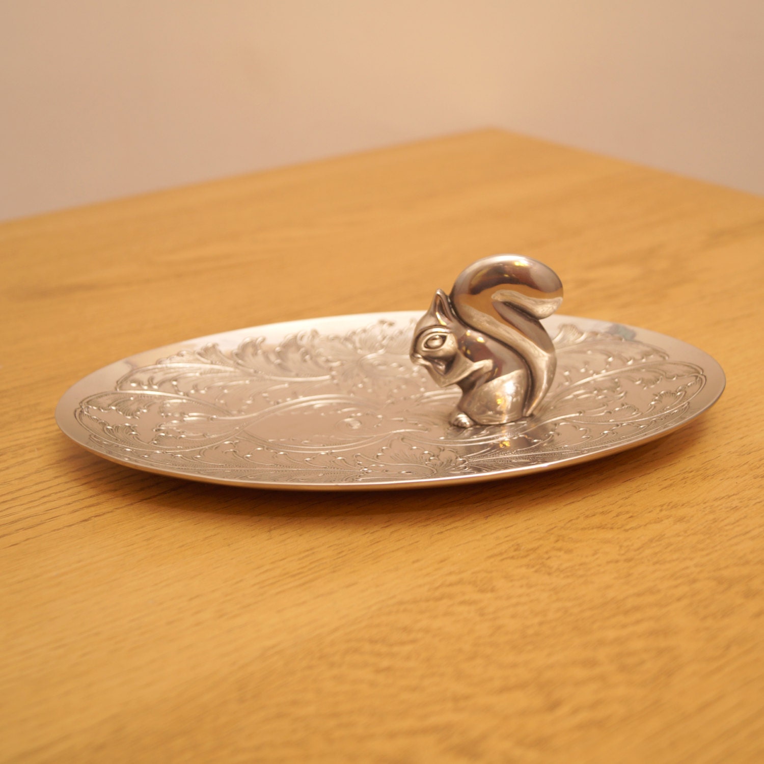 Vintage Metal Alloy Tray / Dish || Floral design || squirrel || nut ...