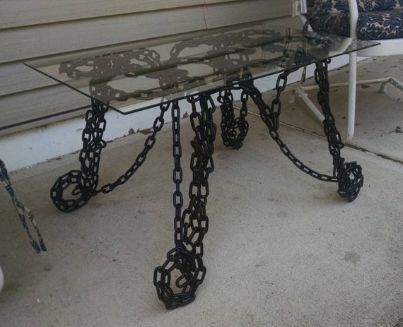 32 x 19 welded steel chain table w/ glasstop by ericschalles