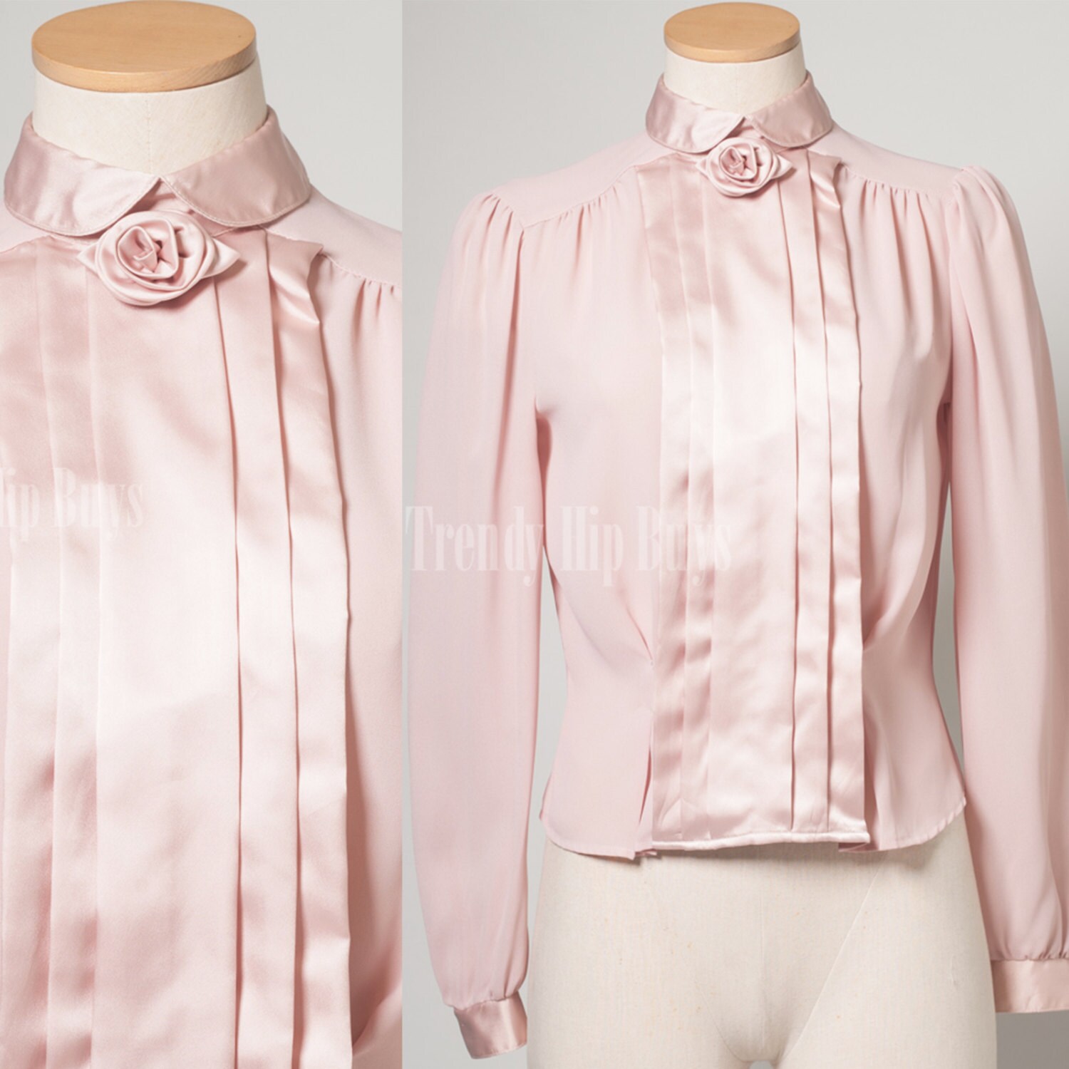 vintage Top, Vintage Pink Top, Dusty Rose Pink top, Pleated top, Sheer ...