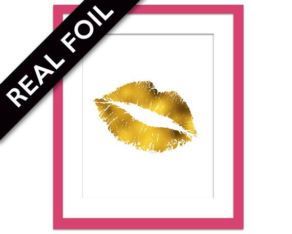 Lips Print Gold Foil Print Gold Kiss Print Lipstick Art