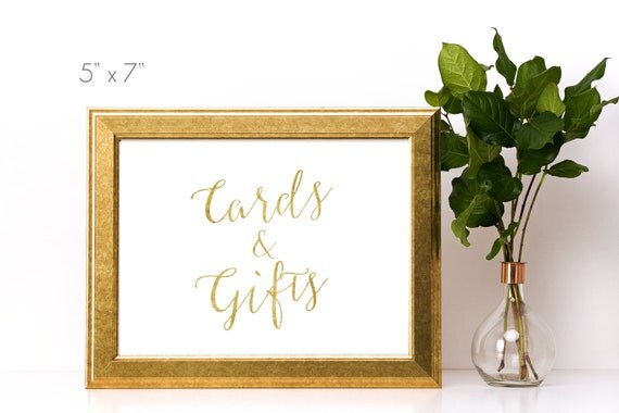Gold Cards and Gifts Printable Sign Gold Slant Faux Foil