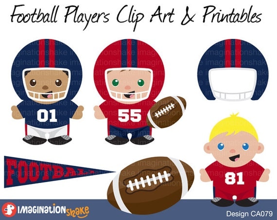 Red and Blue Football Players Clip Art & Printables Set CA079