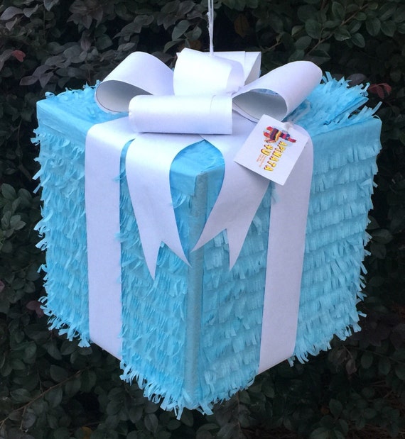 Blue Gift Box Pinata Pull Strings or Traditional