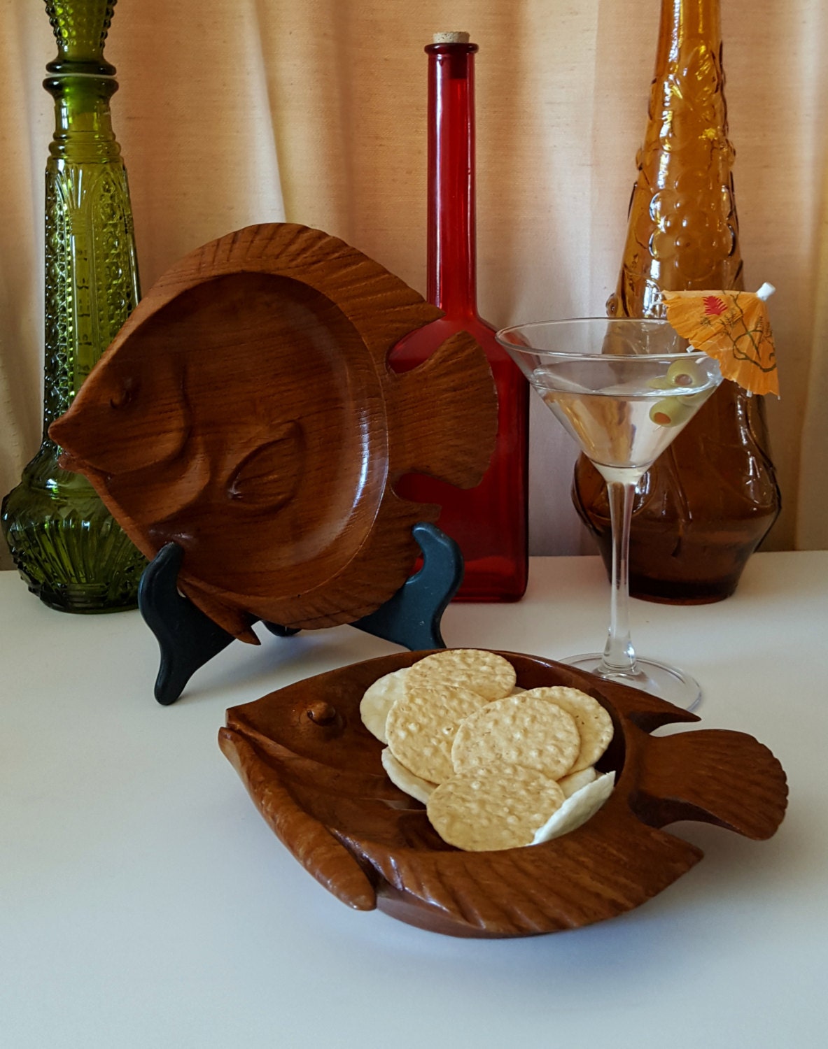 A Pair of Mid Century Teak Fish Hand Carved Burmese Bowls – 1960s Mod ...