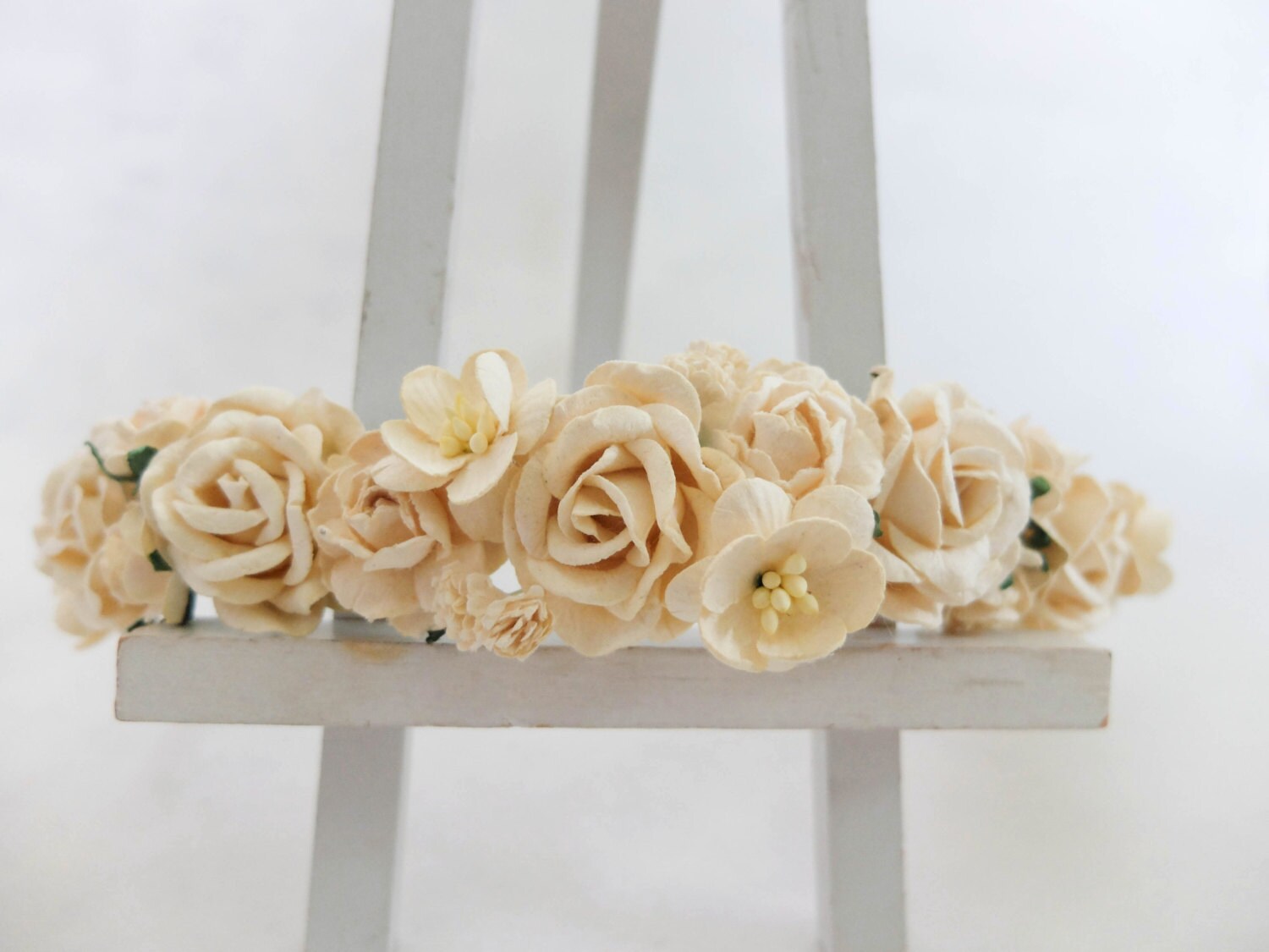 Cream ivory flower crown rose headpiece hair garland