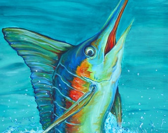 Blue marlin painting | Etsy