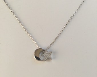 simple crescent with star pendant double layers chain Necklace