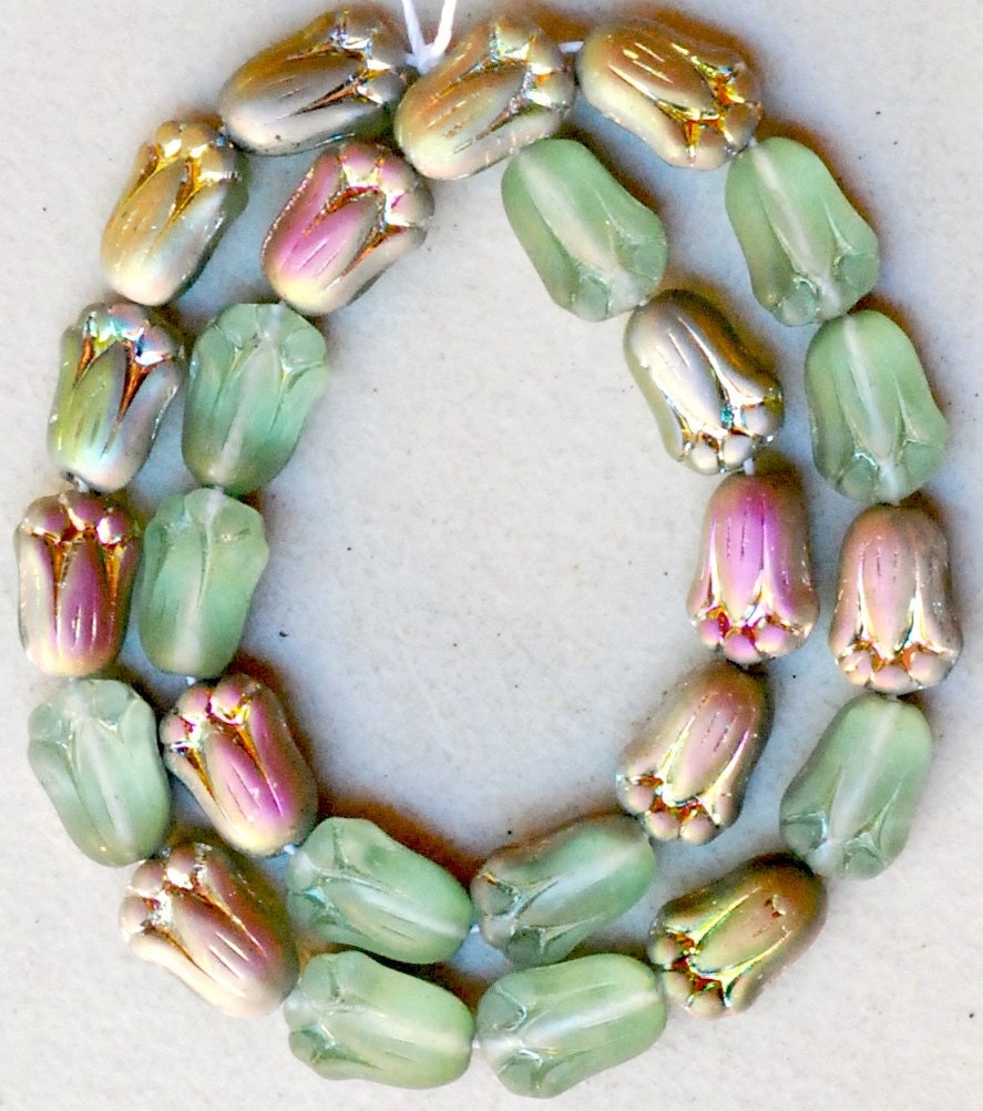 Tulip Flower Beads Czech Glass Beads Glass Flower Beads