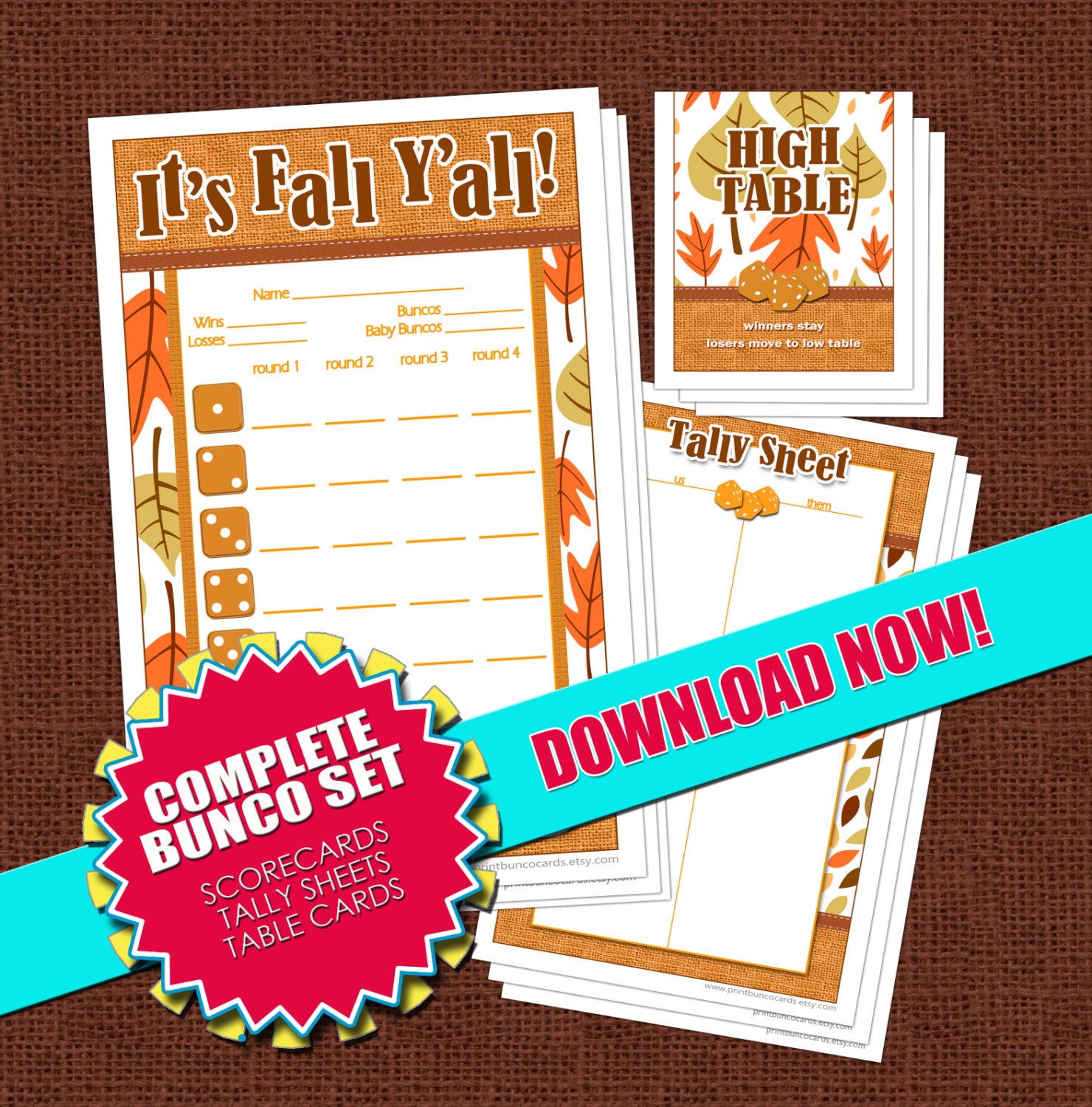 It's Fall Ya'll Printable Bunco Set by PrintBuncoCards on Etsy