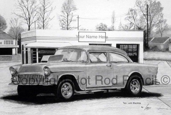 1955 Chevy Gasser Customized Pencil Drawing Print