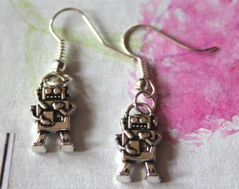 Items similar to Silver Android Earrings, Sterling Silver Robot ...
