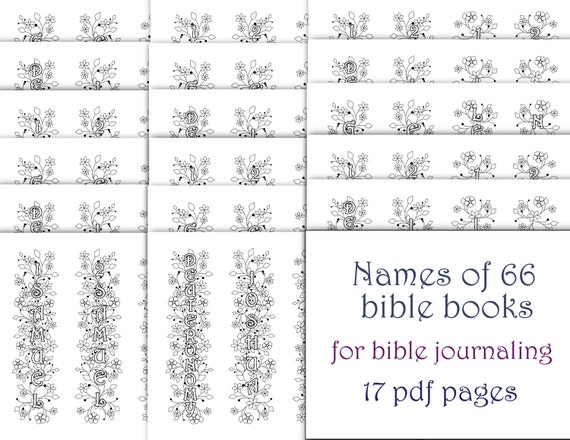 NAMES of 66 BIBLE BOOKS, bible journaling printable template bundle ...