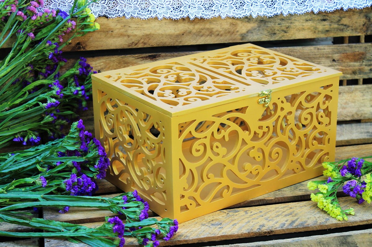 Gold Wedding Card Box-Wedding Gift-Plywood box-Love by LeonArts