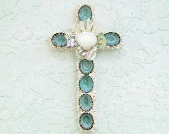 Shell crosses shell mermaids seashell art by SandisShellscapes