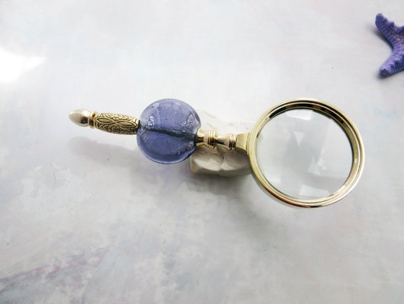 Purple Bead Magnifying Glass Handheld Magnifier by Gwynstone