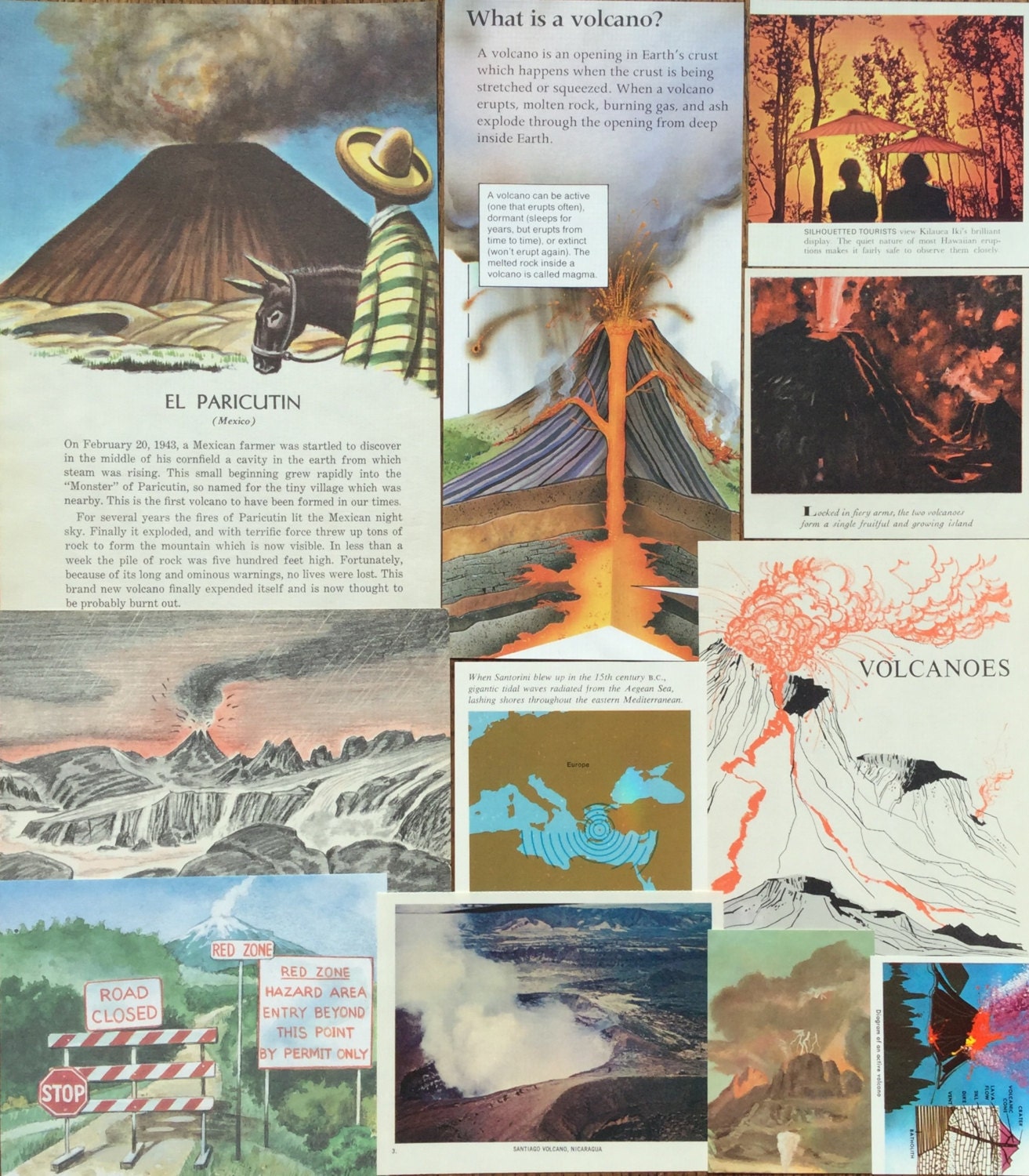 Volcanos Natural Disaster Vintage Science Collage, Scrapbook and ...