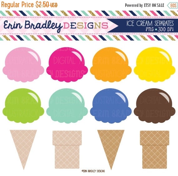 SALE Ice Cream Clipart Summer Clip Art by ErinBradleyDesigns