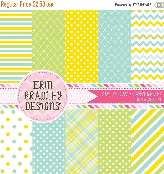 SALE Blue Yellow Green Digital Paper Set by ErinBradleyDesigns