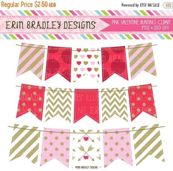 SALE Valentines Day Bunting Clipart Graphics by ErinBradleyDesigns