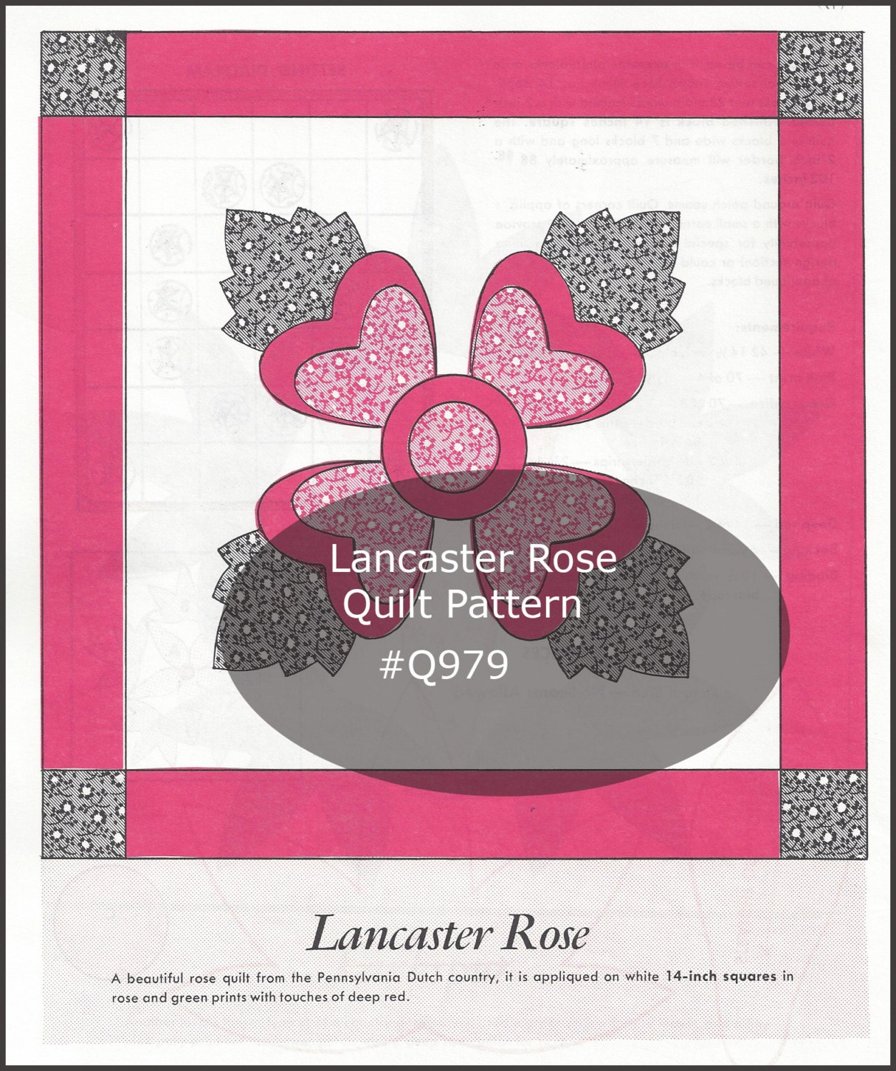 Flower Quilt 'LANCASTER ROSE' Quilt Block/Appliqué