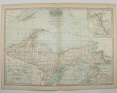 Upper Peninsula MI Map, UP Michigan Map 1901 Antique Map, Lake Superior ...