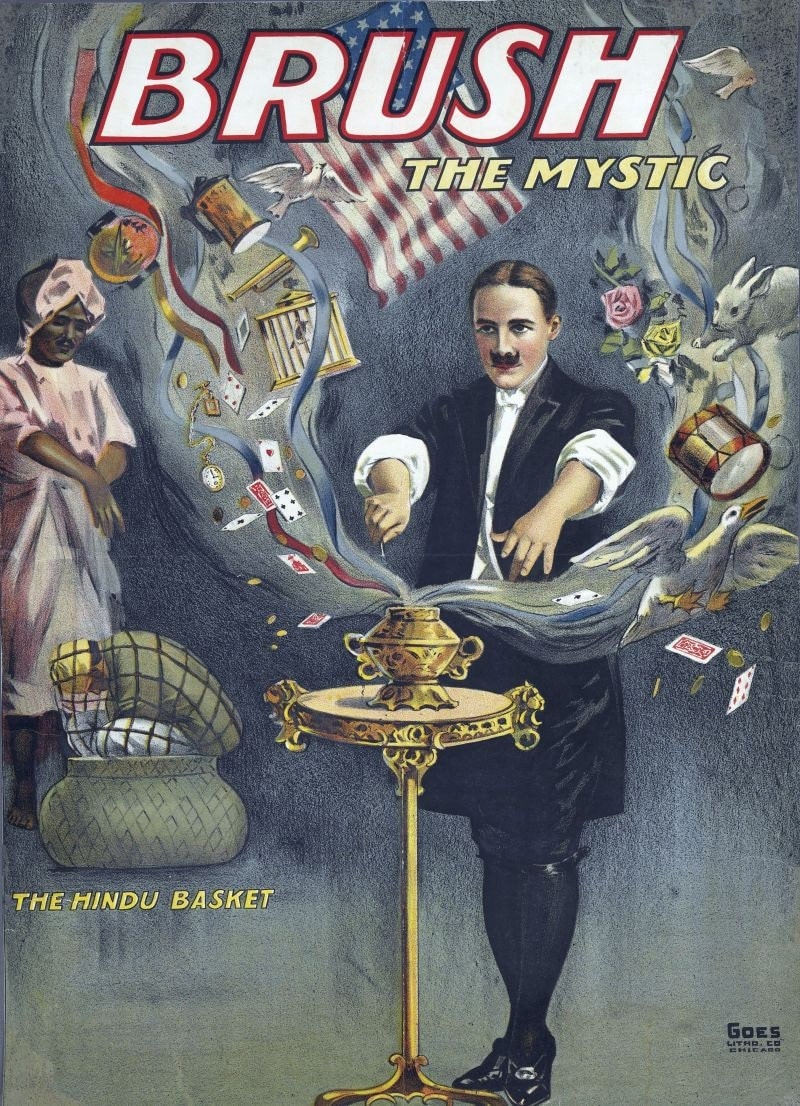 vintage art deco magician poster Brush the mystic illustration